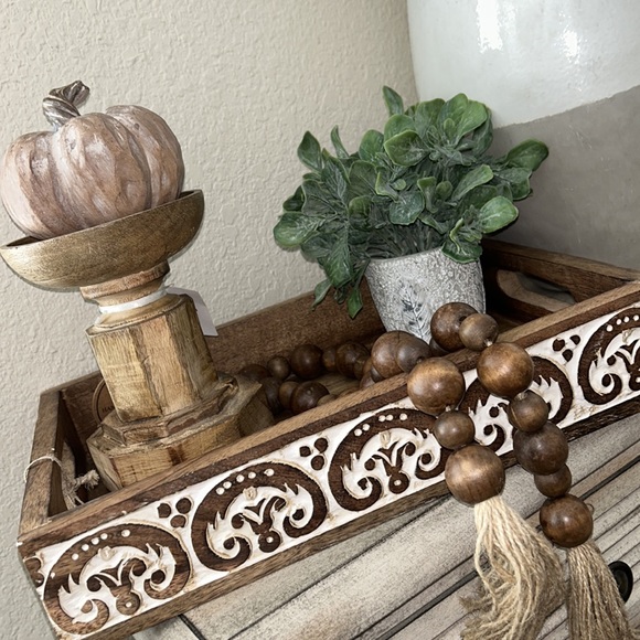 Accents | Rustic Farmhouse Boho Chic Fall Hand Carved Wooden Tray ...